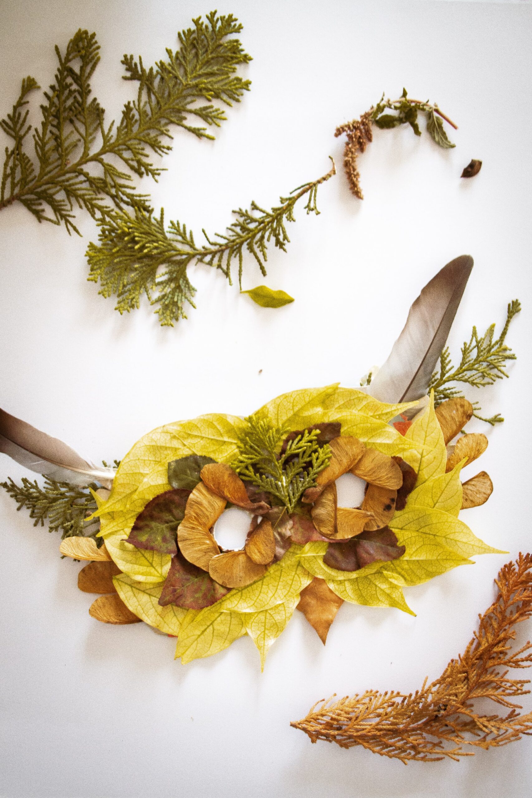 Autumn leaf masks - scraps & coffee grounds